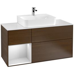 Villeroy & Boch Villeroy und Boch Finion Waschtischunterschrank G161MTGN 120cm, Abdeckplatte white matt, Emotion, Regal links White matt lacquer, Walnut veneer