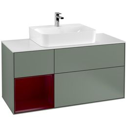Villeroy & Boch Villeroy und Boch Finion Waschtischunterschrank G161HBGM 120cm, Abdeckplatte white matt, Emotion, Regal links Peony, Olive Matt Lacquer