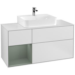 Villeroy & Boch Villeroy und Boch Finion Waschtischunterschrank G161GMMT 120cm, Abdeckplatte white matt, Emotion, Regal links Olive Matt Lacquer, White matt lacquer