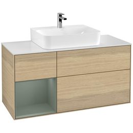 Villeroy & Boch Villeroy und Boch Finion Waschtischunterschrank G161GMPC 120cm, Abdeckplatte white matt, Emotion, Regal links Olive Matt Lacquer, Oak Veneer