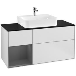 Villeroy & Boch Villeroy und Boch Finion Waschtischunterschrank G162GKMT 120cm, Abdeckplatte black matt, Emotion, Regal links Anthracite matt, White matt lacquer