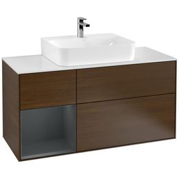Villeroy & Boch Villeroy und Boch Finion Waschtischunterschrank G161HGGN 120cm, Abdeckplatte white matt, Emotion, Regal links Midnight Blue Matt Lacquer, Walnut veneer