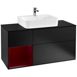 Villeroy & Boch Villeroy und Boch Finion Waschtischunterschrank G162HBPD 120cm, Abdeckplatte black matt, Emotion, Regal links Peony, Black matt lacquer
