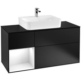 Villeroy & Boch Villeroy und Boch Finion Waschtischunterschrank G162GFPD 120cm, Abdeckplatte black matt, Emotion, Regal links Glossy white lacquer, Black matt lacquer