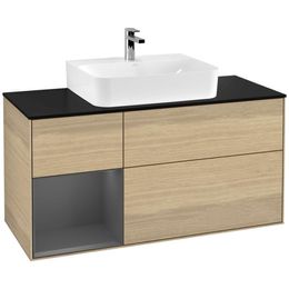 Villeroy & Boch Villeroy und Boch Finion Waschtischunterschrank G162GKPC 120cm, Abdeckplatte black matt, Emotion, Regal links Anthracite matt, Oak Veneer