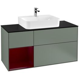 Villeroy & Boch Villeroy und Boch Finion Waschtischunterschrank G162HBGM 120cm, Abdeckplatte black matt, Emotion, Regal links Peony, Olive Matt Lacquer