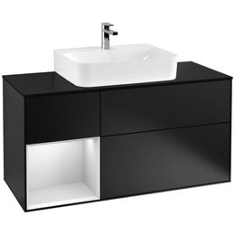 Villeroy & Boch Villeroy und Boch Finion Waschtischunterschrank F162MTPD 120cm, Abdeckplatte black matt, Regal links White matt lacquer, Black matt lacquer