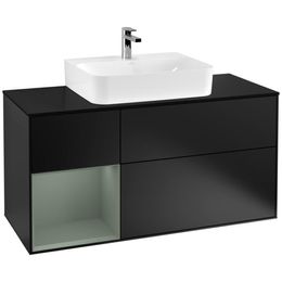 Villeroy & Boch Villeroy und Boch Finion Waschtischunterschrank F162GMPD 120cm, Abdeckplatte black matt, Regal links Olive Matt Lacquer, Black matt lacquer