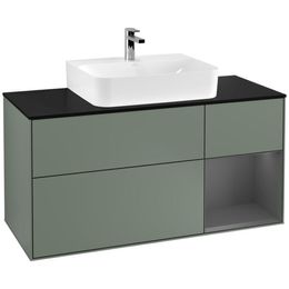 Villeroy & Boch Villeroy und Boch Finion Waschtischunterschrank F172GKGM 120cm, Abdeckplatte black matt, Regal rechts Anthracite matt, Olive Matt Lacquer