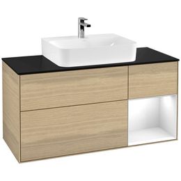 Villeroy & Boch Villeroy und Boch Finion Waschtischunterschrank F172GFPC 120cm, Abdeckplatte black matt, Regal rechts Glossy white lacquer, Oak Veneer
