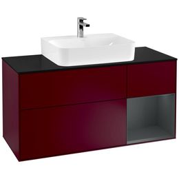 Villeroy & Boch Villeroy und Boch Finion Waschtischunterschrank F172HGHB 120cm, Abdeckplatte black matt, Regal rechts Midnight Blue Matt Lacquer, Peony Matt
