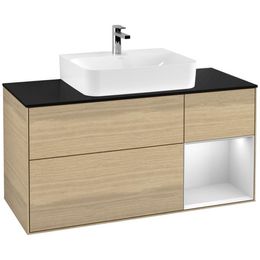 Villeroy & Boch Villeroy und Boch Finion Waschtischunterschrank F172MTPC 120cm, Abdeckplatte black matt, Regal rechts White matt lacquer, Oak Veneer