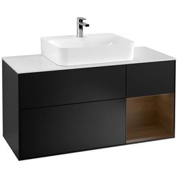 Villeroy & Boch Villeroy und Boch Finion Waschtischunterschrank F171GNPD 120cm, Abdeckplatte white matt, Regal rechts Walnut veneer, Black matt lacquer