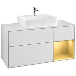 Villeroy & Boch Villeroy und Boch Finion Waschtischunterschrank F171HFMT 120cm, Abdeckplatte white matt, Regal rechts Gold matt, White matt lacquer