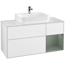 Villeroy & Boch Villeroy und Boch Finion Waschtischunterschrank F171GMGF 120cm, Abdeckplatte white matt, Regal rechts Olive Matt Lacquer, Glossy white lacquer