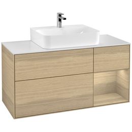 Villeroy & Boch Villeroy und Boch Finion Waschtischunterschrank F171PCPC 120cm, Abdeckplatte white matt, Regal rechts Oak Veneer, Oak Veneer