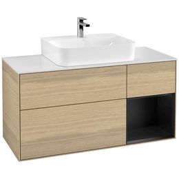Villeroy & Boch Villeroy und Boch Finion Waschtischunterschrank F171PDPC 120cm, Abdeckplatte white matt, Regal rechts Black matt lacquer, Oak Veneer