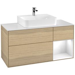 Villeroy & Boch Villeroy und Boch Finion Waschtischunterschrank G171GFPC 120cm, Abdeckplatte white matt, Emotion, Regal rechts Glossy white lacquer, Oak Veneer