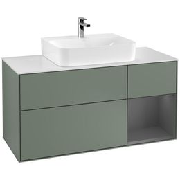 Villeroy & Boch Villeroy und Boch Finion Waschtischunterschrank G171GKGM 120cm, Abdeckplatte white matt, Emotion, Regal rechts Anthracite matt, Olive Matt Lacquer