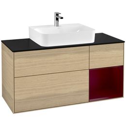 Villeroy & Boch Villeroy und Boch Finion Waschtischunterschrank G172HBPC 120cm, Abdeckplatte black matt, Emotion, Regal rechts Peony, Oak Veneer