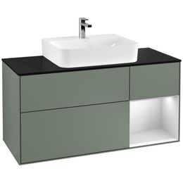 Villeroy & Boch Villeroy und Boch Finion Waschtischunterschrank G172MTGM 120cm, Abdeckplatte black matt, Emotion, Regal rechts White matt lacquer, Olive Matt Lacquer