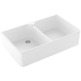 Villeroy & Boch Villeroy und Boch Sp&uuml;lstein Doppelbecken 639001RW Ablaufgarnitur mit Handbet&auml;tigung, Stone White