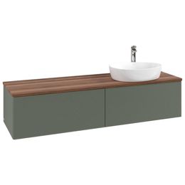 Villeroy & Boch Villeroy und Boch Antao Waschtisch-Unterschrank L38152HL mit Beleuchtung mit Struktur, 160x36x50cm, Hahnlochbohrung, Waschbeckenplattenfarbe warm walnut, leaf green matt lacquer