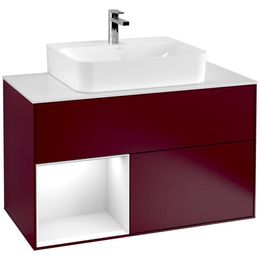 Villeroy & Boch Villeroy und Boch Finion Waschtischunterschrank F111GFHB 100cm, Abdeckplatte black matt, Regal links Glossy white lacquer, Peony Matt