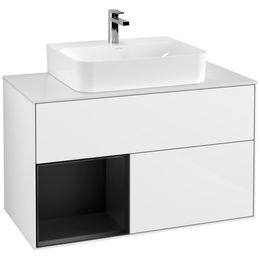 Villeroy & Boch Villeroy und Boch Finion Waschtischunterschrank F111PDGF 100cm, Abdeckplatte black matt, Regal links Black matt lacquer, Glossy white lacquer