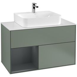 Villeroy & Boch Villeroy und Boch Finion Waschtischunterschrank F111HGGM 100cm, Abdeckplatte black matt, Regal links Midnight Blue Matt Lacquer, Olive Matt Lacquer