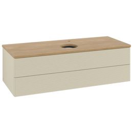 Villeroy & Boch Villeroy und Boch Antao Waschtisch-Unterschrank L21151HJ mit Beleuchtung, 120x36x50cm, Hahnloch, Waschbeckenplattenfarbe honey oak, silk grey matt lacquer