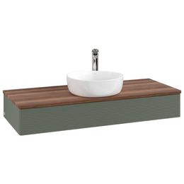 Villeroy & Boch Villeroy und Boch Antao Waschtisch-Unterschrank L10152HL 120x19x50cm, Hahnloch, Waschbeckenplattenfarbe warm walnut, leaf green matt lacquer