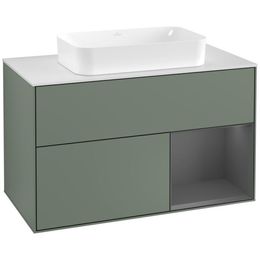 Villeroy & Boch Villeroy und Boch Finion Waschtischunterschrank F251GKGM 100x60,3cm, Abdeckplatte white matt, Regal rechts Anthracite matt, Olive Matt Lacquer