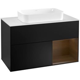Villeroy & Boch Villeroy und Boch Finion Waschtischunterschrank F251GNPD 100x60,3cm, Abdeckplatte white matt, Regal rechts Walnut veneer, Black matt lacquer