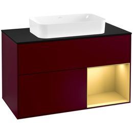 Villeroy & Boch Villeroy und Boch Finion Waschtischunterschrank F252HFHB 100x60,3cm, Abdeckplatte black matt, Regal rechts Gold matt, Peony Matt