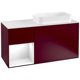 Villeroy & Boch Villeroy und Boch Finion Waschtischunterschrank F271GFHB 120cm, Abdeckplatte white matt, Regal links Glossy white lacquer, Peony Matt