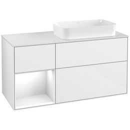 Villeroy & Boch Villeroy und Boch Finion Waschtischunterschrank F271GFGF 120cm, Abdeckplatte white matt, Regal links Glossy white lacquer, Glossy white lacquer