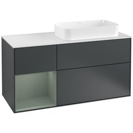Villeroy & Boch Villeroy und Boch Finion Waschtischunterschrank F271GMHG 120cm, Abdeckplatte white matt, Regal links Olive Matt Lacquer, Midnight Blue Matt Lacquer
