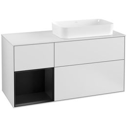 Villeroy & Boch Villeroy und Boch Finion Waschtischunterschrank F271PDMT 120cm, Abdeckplatte white matt, Regal links Black matt lacquer, White matt lacquer