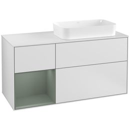 Villeroy & Boch Villeroy und Boch Finion Waschtischunterschrank F271GMMT 120cm, Abdeckplatte white matt, Regal links Olive Matt Lacquer, White matt lacquer