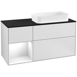 Villeroy & Boch Villeroy und Boch Finion Waschtischunterschrank F272GFMT 120cm, Abdeckplatte black matt, Regal links Glossy white lacquer, White matt lacquer