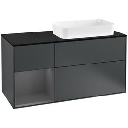 Villeroy & Boch Villeroy und Boch Finion Waschtischunterschrank F272GKHG 120cm, Abdeckplatte black matt, Regal links Anthracite matt, Midnight Blue Matt Lacquer