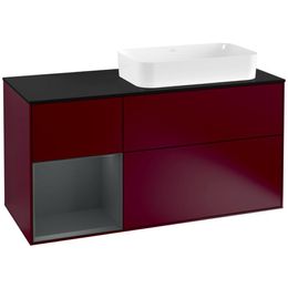 Villeroy & Boch Villeroy und Boch Finion Waschtischunterschrank F272HGHB 120cm, Abdeckplatte black matt, Regal links Midnight Blue Matt Lacquer, Peony Matt