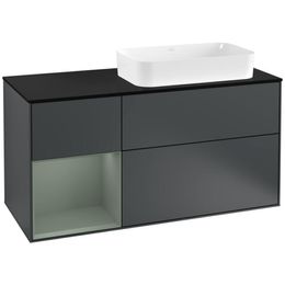Villeroy & Boch Villeroy und Boch Finion Waschtischunterschrank F272GMHG 120cm, Abdeckplatte black matt, Regal links Olive Matt Lacquer, Midnight Blue Matt Lacquer
