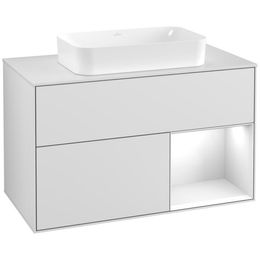 Villeroy & Boch Villeroy und Boch Finion Waschtischunterschrank G251GFMT 100cm, Abdeckplatte white matt, Emotion, Regal rechts Glossy white lacquer, White matt lacquer