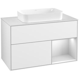 Villeroy & Boch Villeroy und Boch Finion Waschtischunterschrank G251MTGF 100cm, Abdeckplatte white matt, Emotion, Regal rechts White matt lacquer, Glossy white lacquer