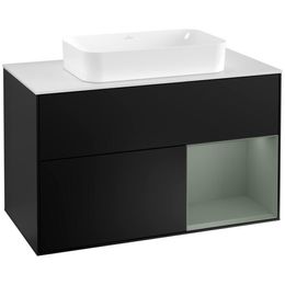 Villeroy & Boch Villeroy und Boch Finion Waschtischunterschrank G251GMPD 100cm, Abdeckplatte white matt, Emotion, Regal rechts Olive Matt Lacquer, Black matt lacquer
