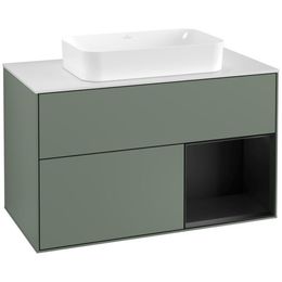 Villeroy & Boch Villeroy und Boch Finion Waschtischunterschrank G251PDGM 100cm, Abdeckplatte white matt, Emotion, Regal rechts Black matt lacquer, Olive Matt Lacquer