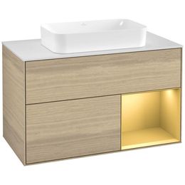 Villeroy & Boch Villeroy und Boch Finion Waschtischunterschrank G251HFPC 100cm, Abdeckplatte white matt, Emotion, Regal rechts Gold matt, Oak Veneer