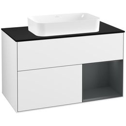 Villeroy & Boch Villeroy und Boch Finion Waschtischunterschrank G252HGGF 100cm, Abdeckplatte black matt, Emotion, Regal rechts Midnight Blue Matt Lacquer, Glossy white lacquer